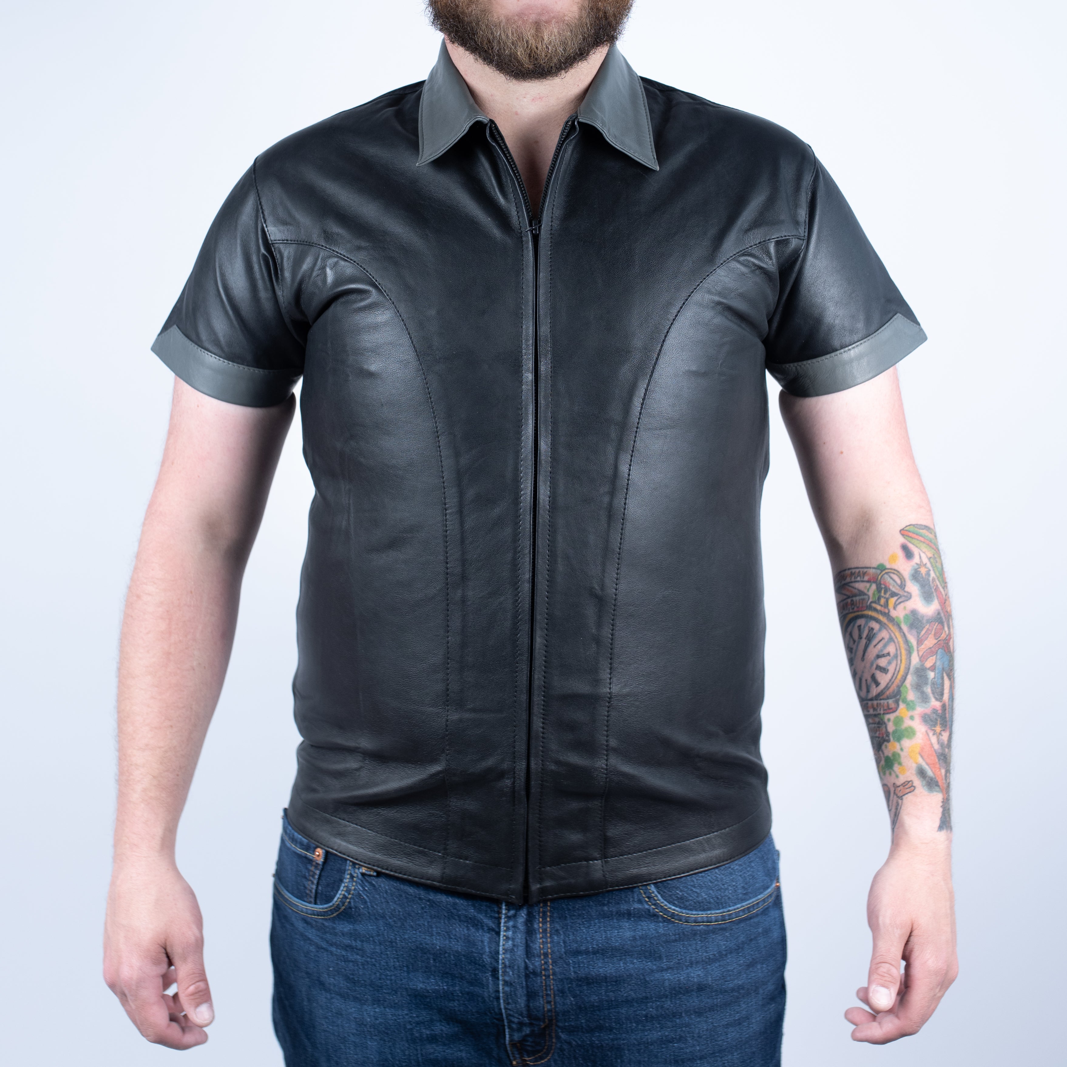 Front Zip Leather Polo – LDD Leather Works Front Zip Leather Polo – LDD Leather Works